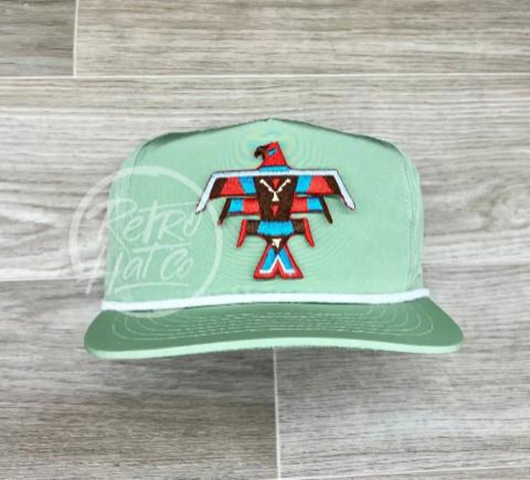 Aztec / Tribal Thunderbird (large) on Green Poly Retro Rope Hat - Etsy