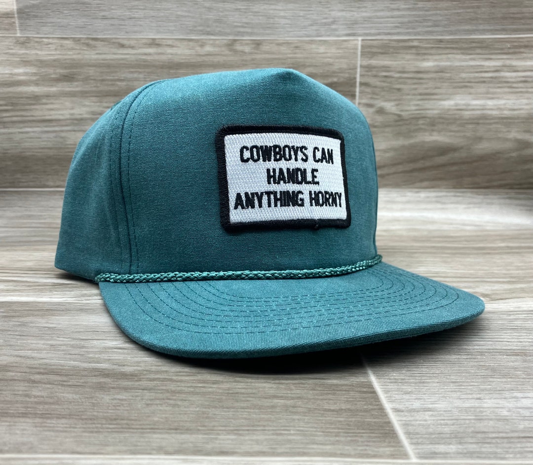 Cowboys Can Handle Anything (B&W) Patch on Stonewashed Retro Rope Hat ...