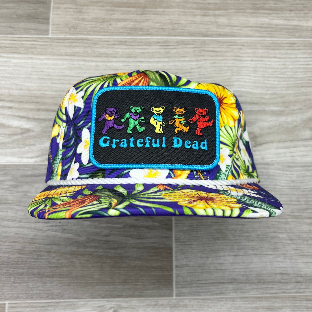 Grateful Dead 5 Bears on Purple Hawaiian Retro Rope Hat W/leather Strap ...