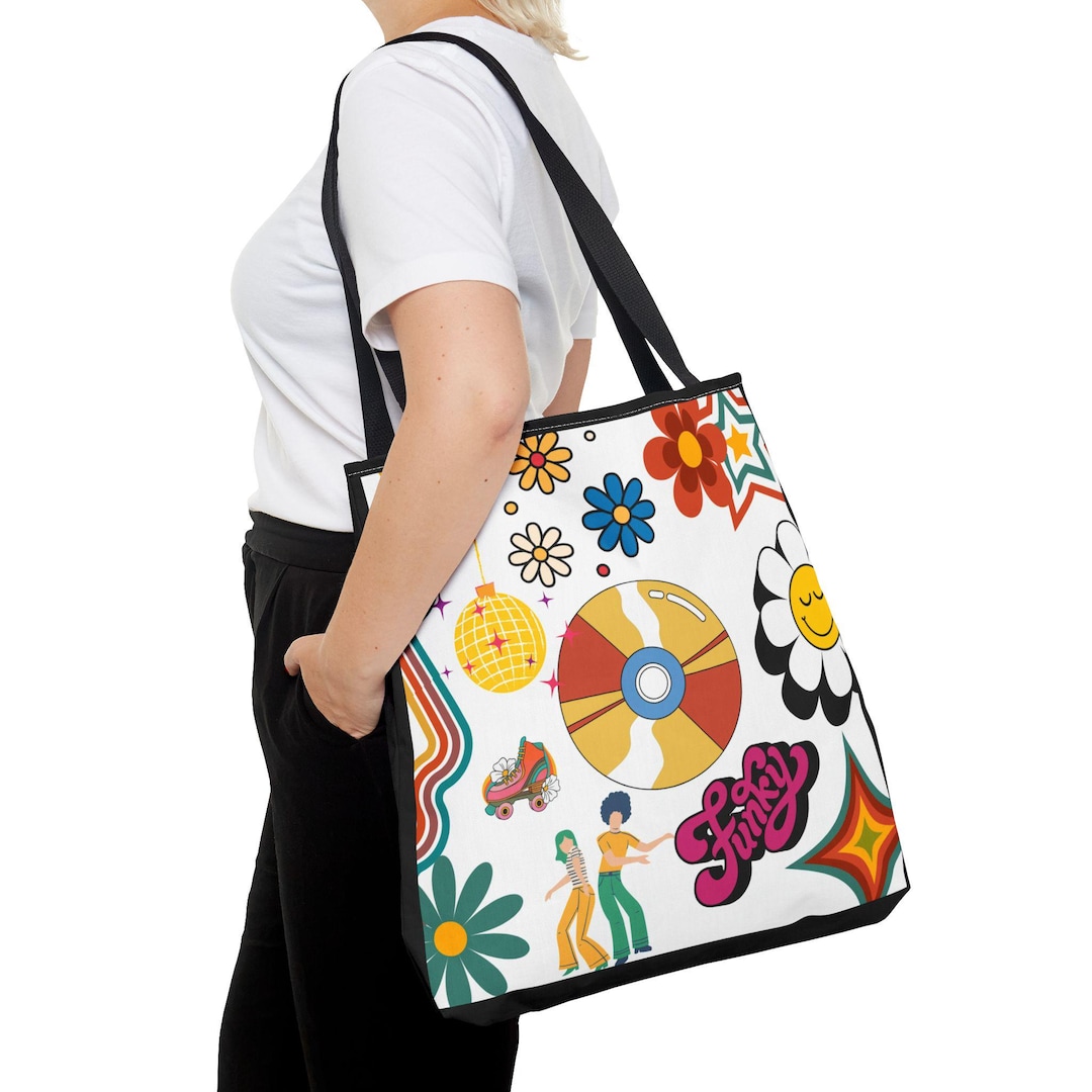 Retro 70s Tote Bag, Vintage Groovy Shoulder Bag, Hippie Chic Handbag ...