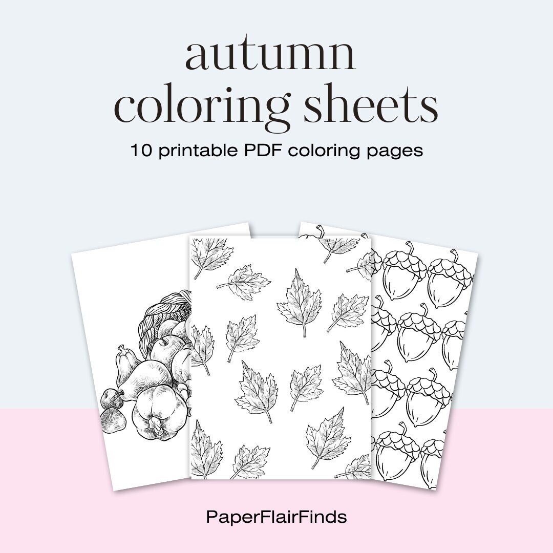 10 Coloring Pages, Fall Coloring Pages, Autumn Coloring Pages, Kids ...