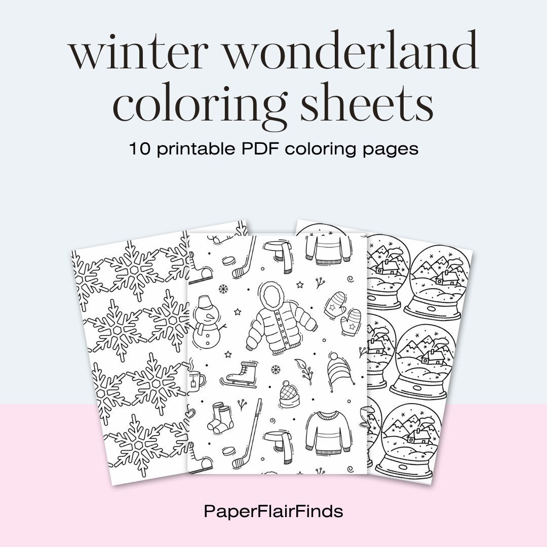 10 Coloring Pages, Winter Wonderland Coloring Pages, Holiday Coloring ...