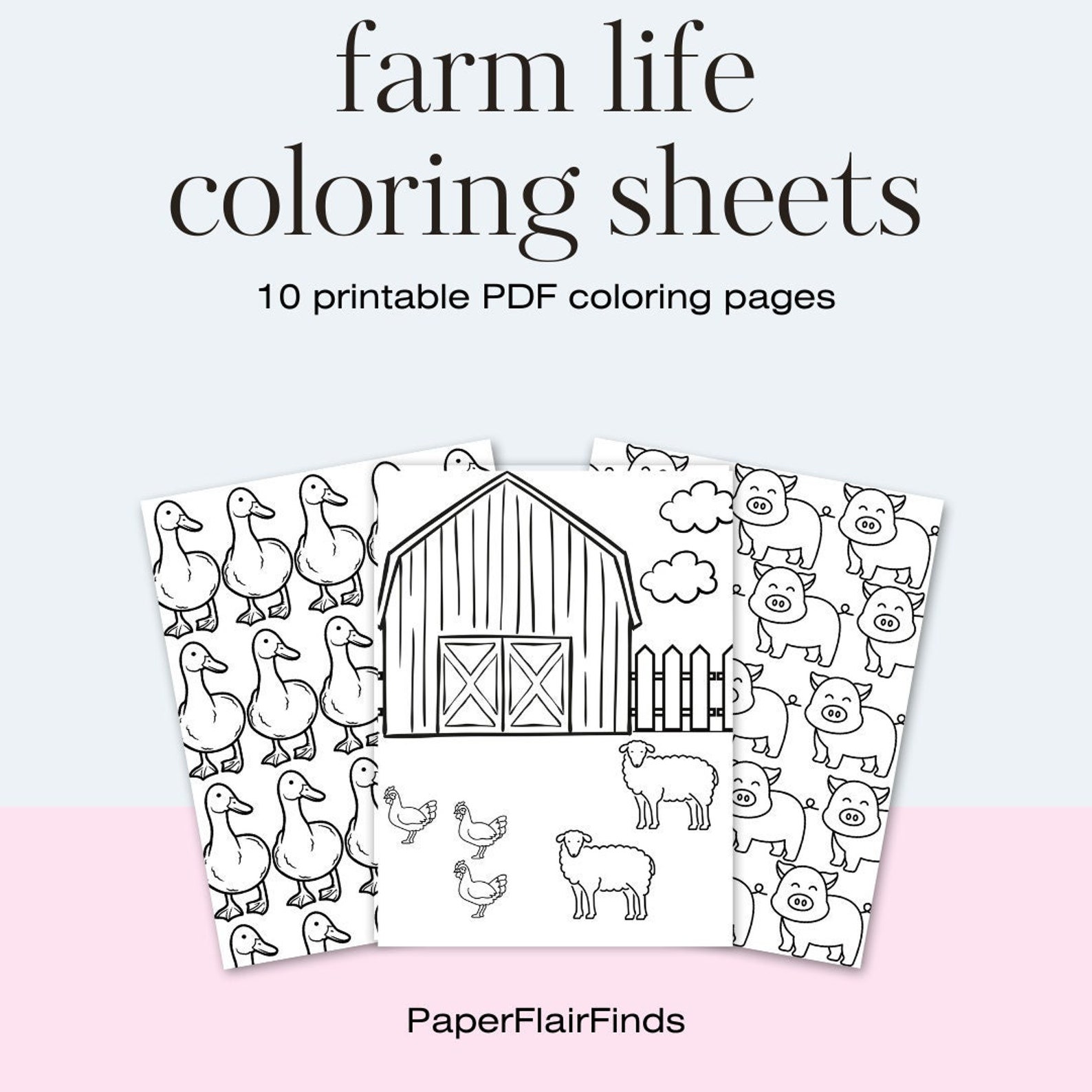 Farm Animal Coloring Pages | Kids Coloring Pages | Farm Life - Etsy