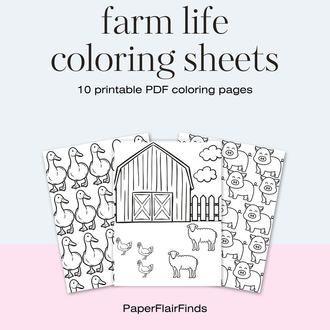 Farm Animal Coloring Pages Kids Coloring Pages Farm Life - Etsy