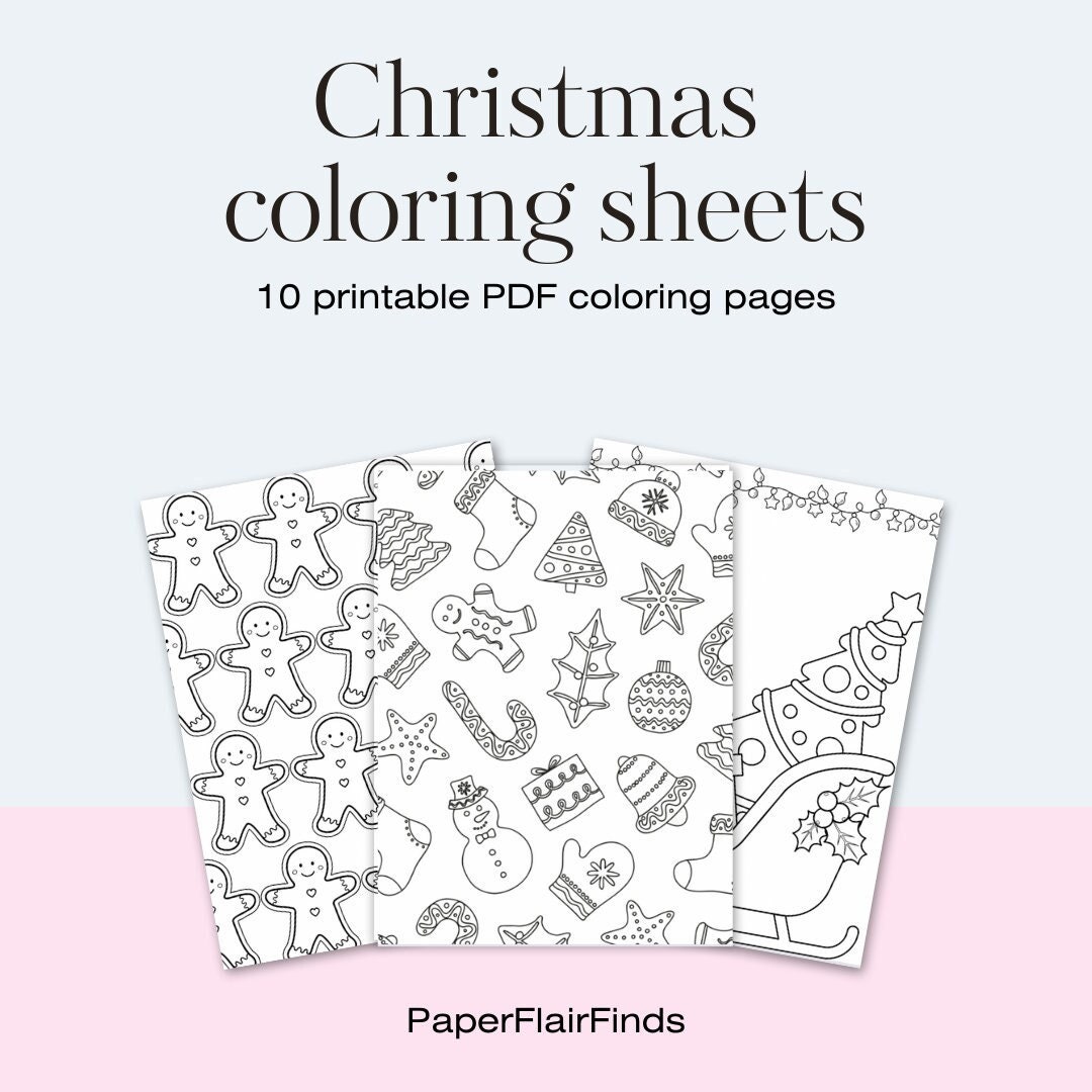 10 Coloring Pages, Christmas Coloring Pages, Winter Coloring Book - Etsy