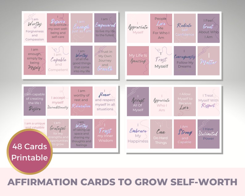 48 Positive Affirmation Cards for Women Printable Self Esteem Card Deck ...