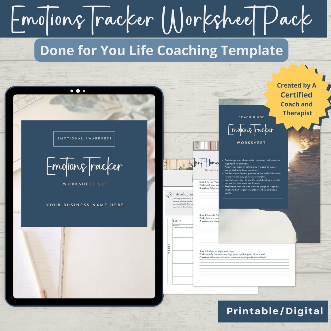Emotions Tracker Worksheet: Life Coach Template (canva, Digital ...