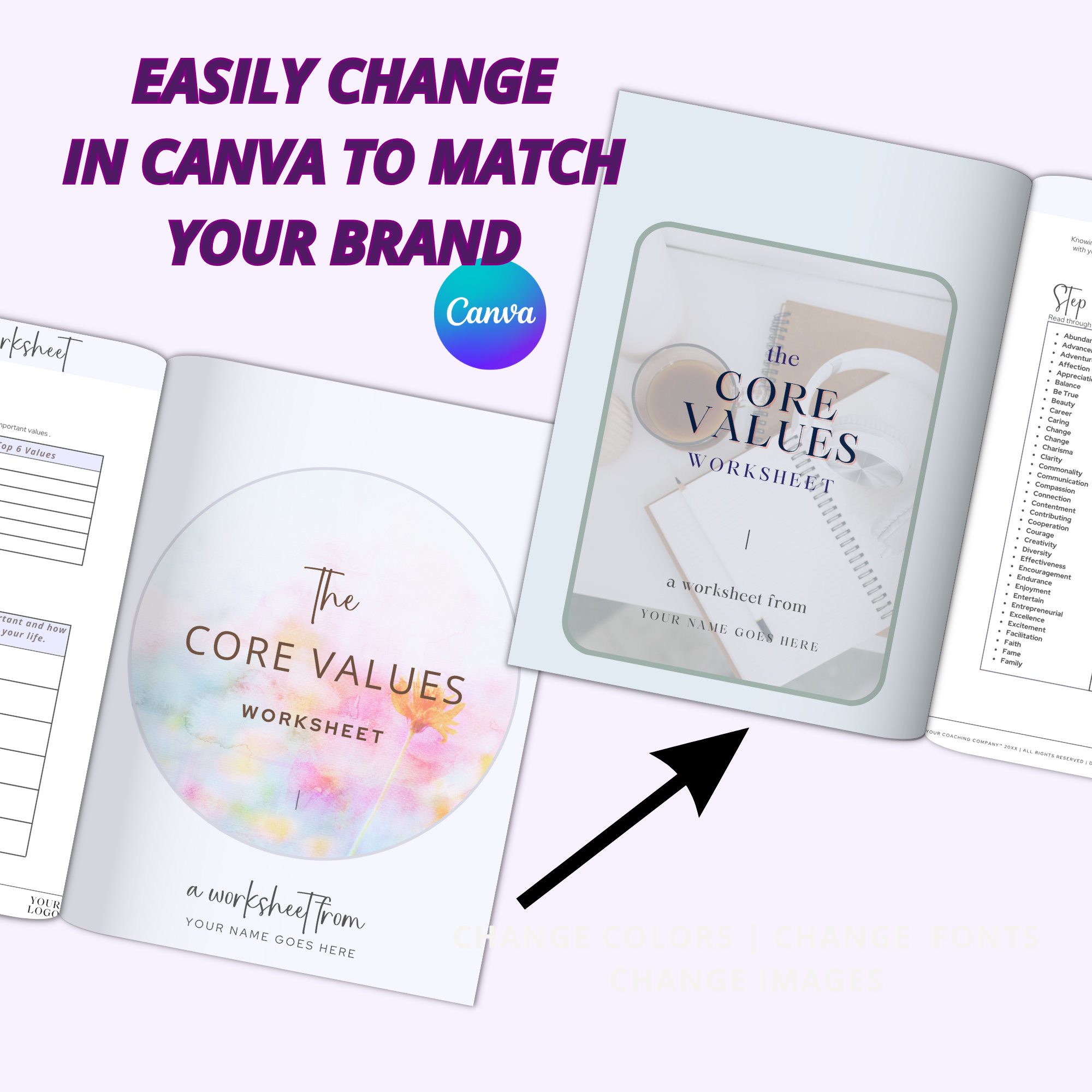 Core Values Assessment Worksheet Canva Template Done for You Life ...