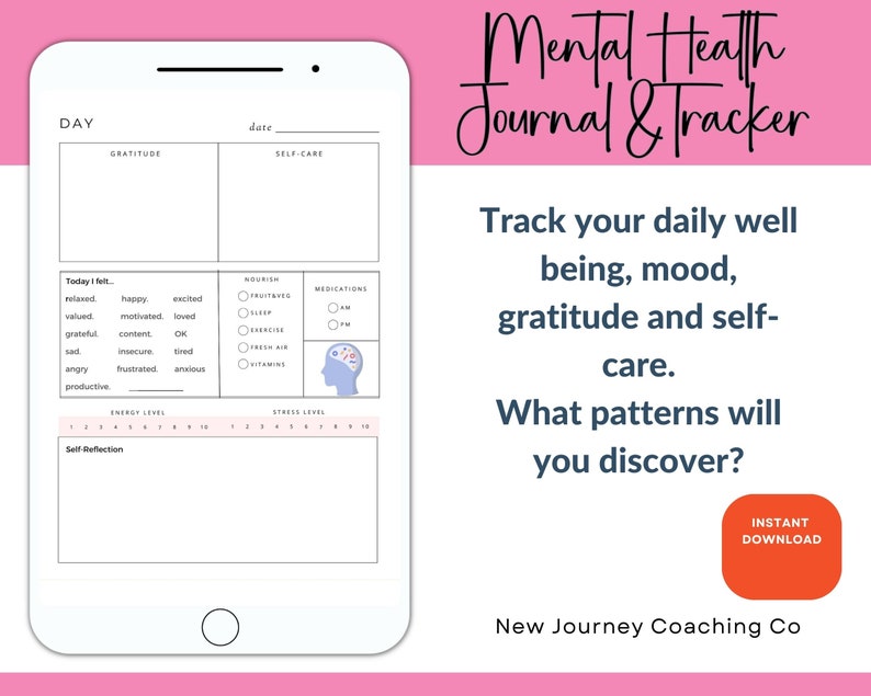Mental Health Journal Tracker Daily Check in Mental Wellness Therapy ...