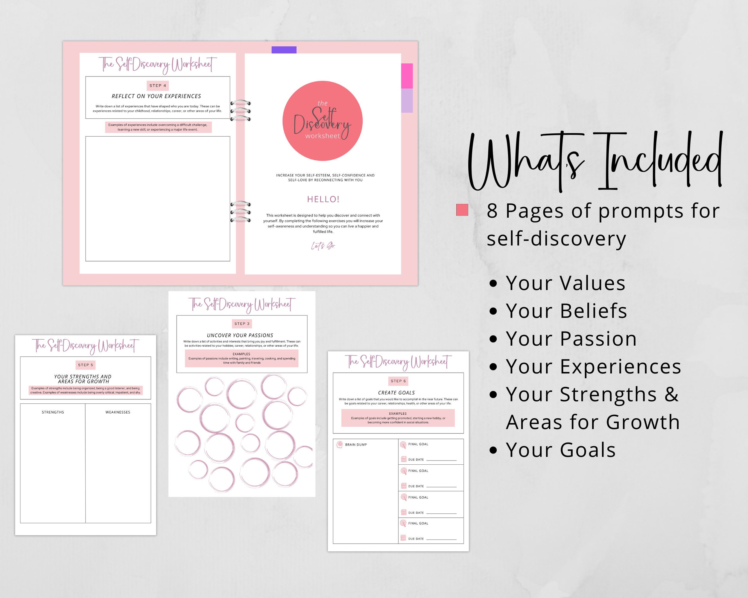 Self-discovery Worksheets Self Care Journal Prompts Self-esteem ...