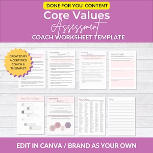 Core Values Assessment Worksheet Done for You Canva Template With ...