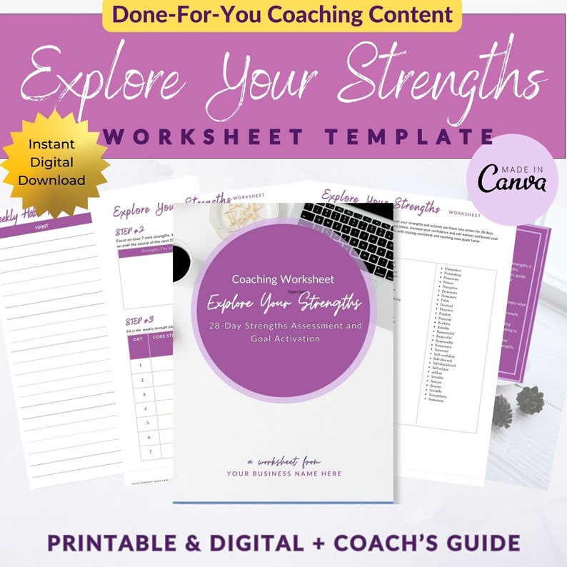 Explore Your Strengths Worksheet Canva Template Life Coach Done for You ...