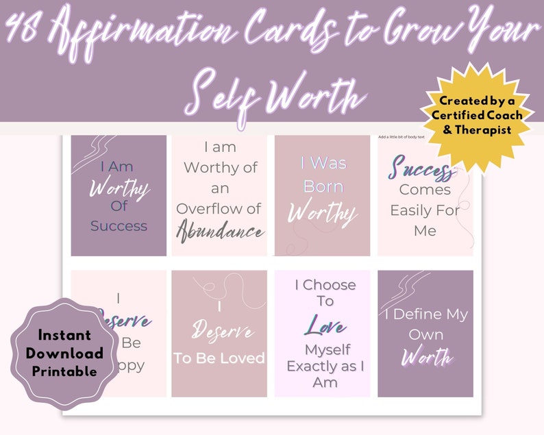 48 Positive Affirmation Cards for Women Printable Self Esteem Card Deck ...