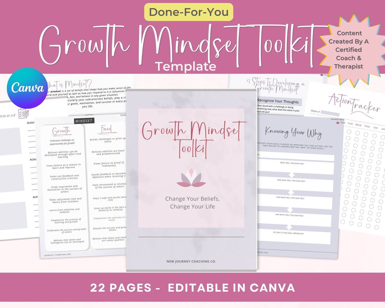 Done for You Coaching Worksheets Growth Mindset Canva Template Growth ...