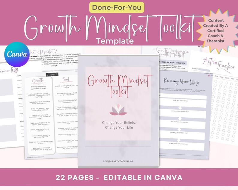 Done for You Coaching Worksheets Growth Mindset Canva Template Growth ...