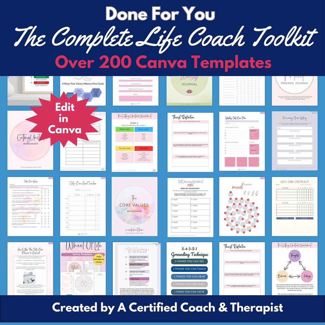 Coaching Worksheet Template Life Coach Worksheet Bundle Canva Template ...
