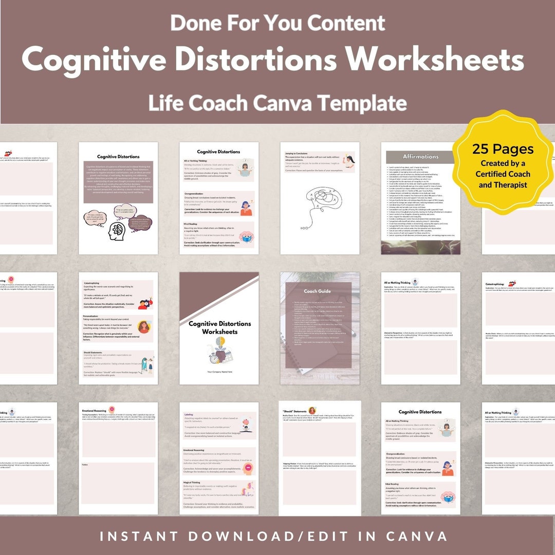 Cognitive Distortions Worksheet Bundle: Coach Canva Templates (digital ...