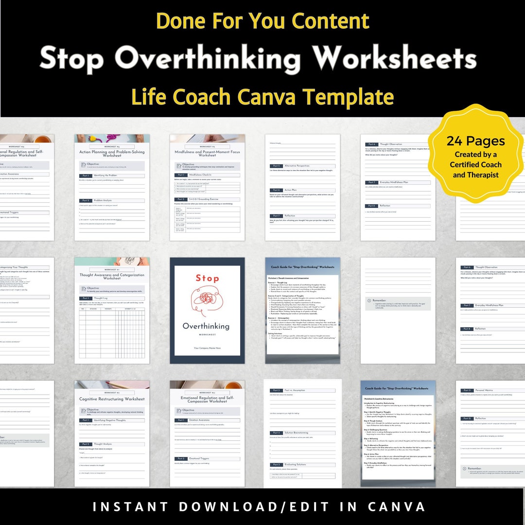 Stop Overthinking Worksheet Bundle: Cognitive Distortions Canva ...