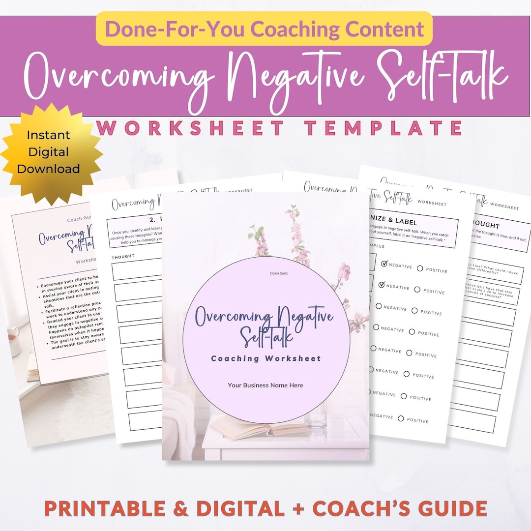 Negative Self-talk Worksheet: Coach Canva Template (digital Download ...