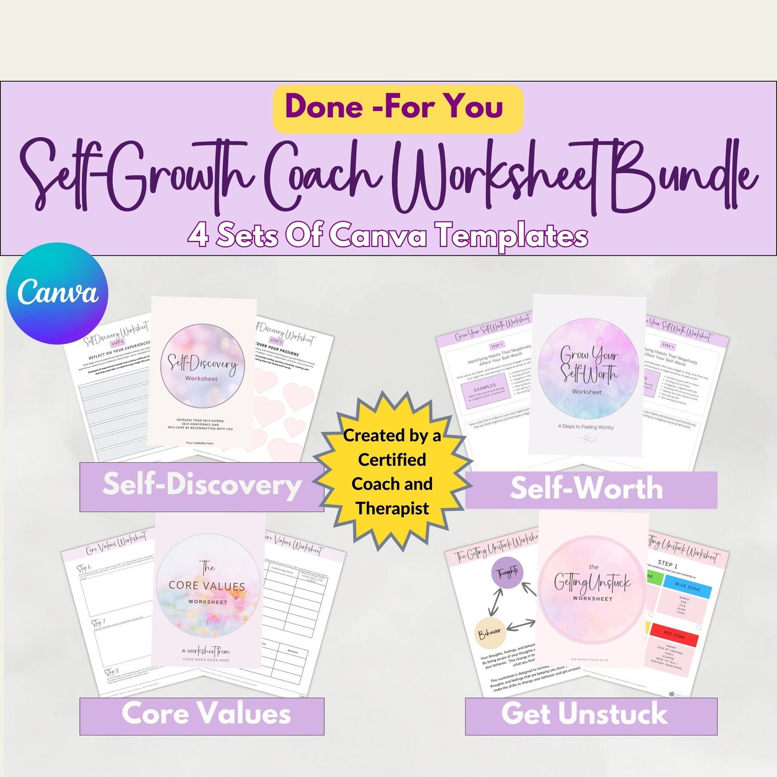 Done for You Coach Worksheet Bundle Canva Template Self-growth ...