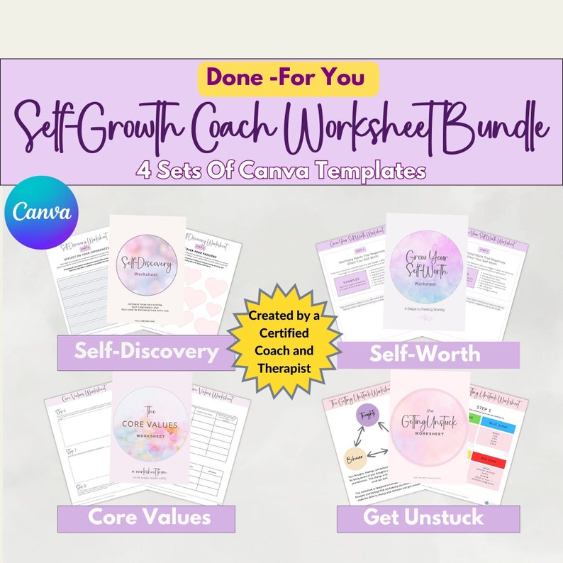 Done for You Coach Worksheet Bundle Canva Template Self-growth ...
