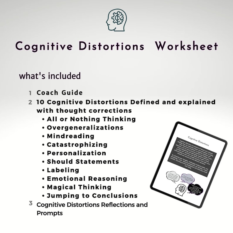 Cognitive Distortions Worksheet Bundle Coach Canva Templates Reframe ...