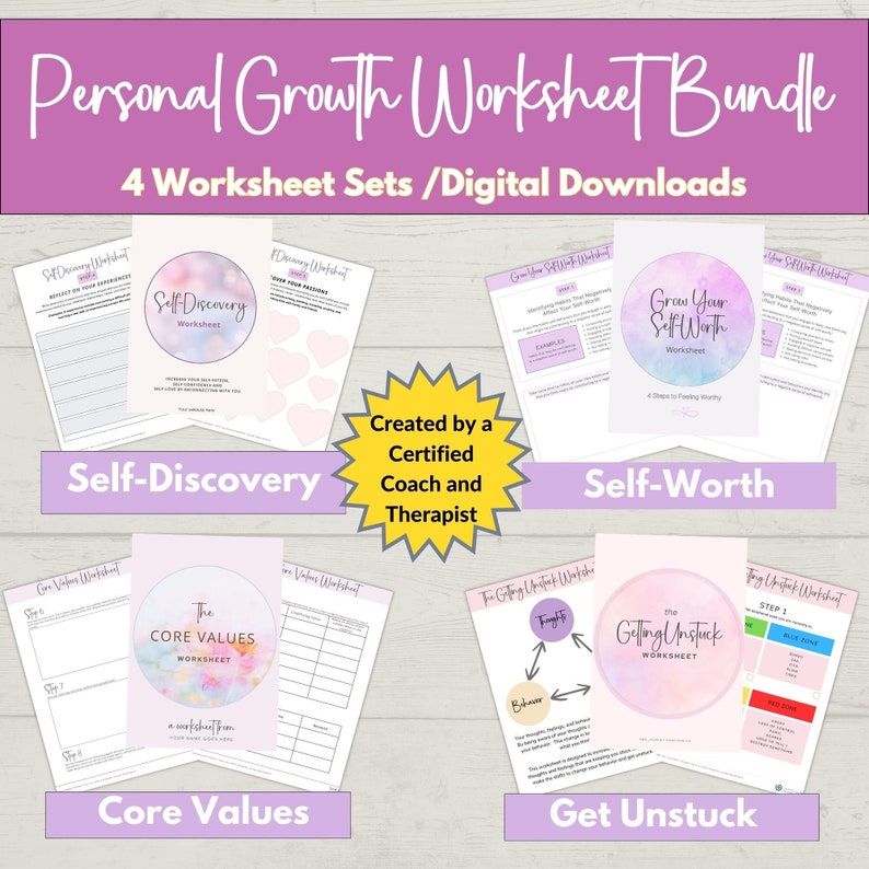 Personal Growth Worksheet Bundle Tools Increase Self-worth and Self ...