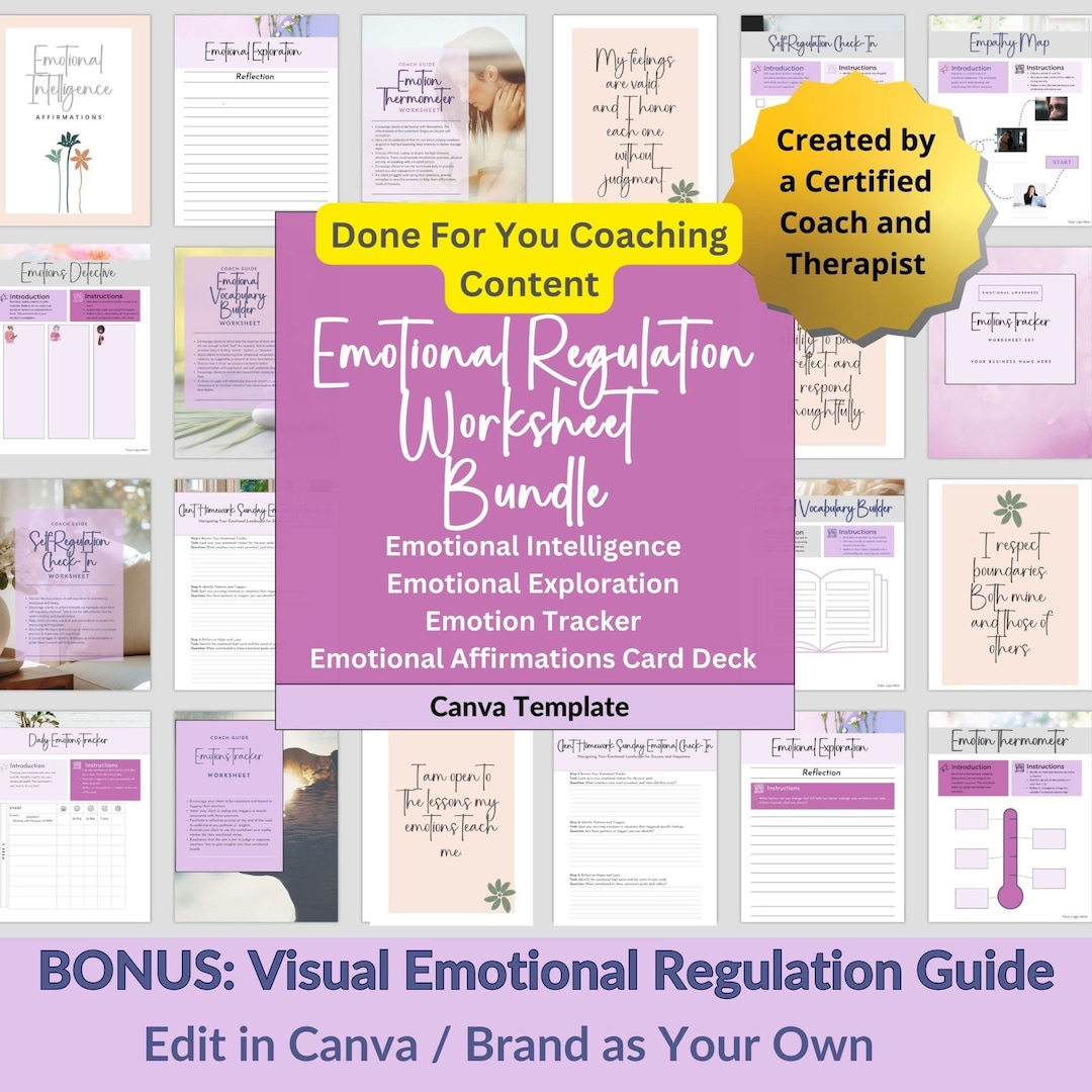 Emotional Self Regulation Canva Template Life Coach Worksheet Bundle ...