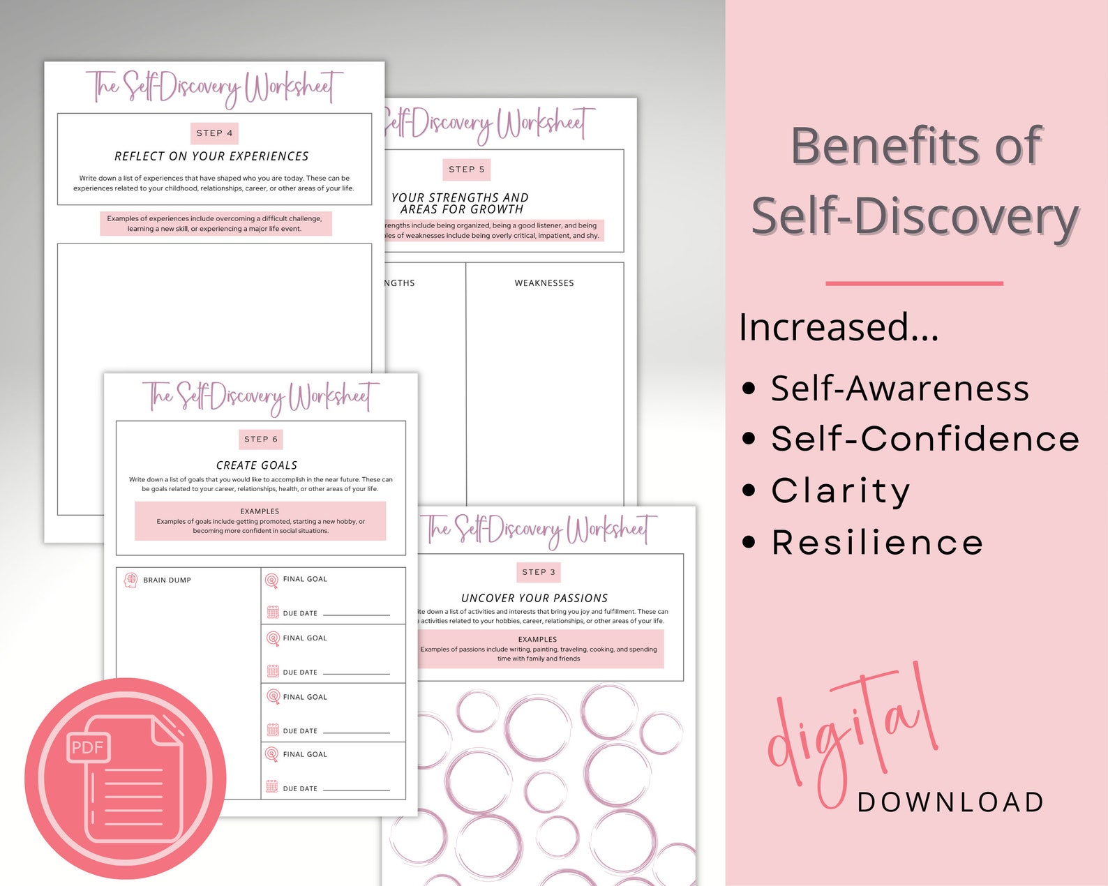 Self-discovery Worksheets Self Care Journal Prompts Self-esteem ...