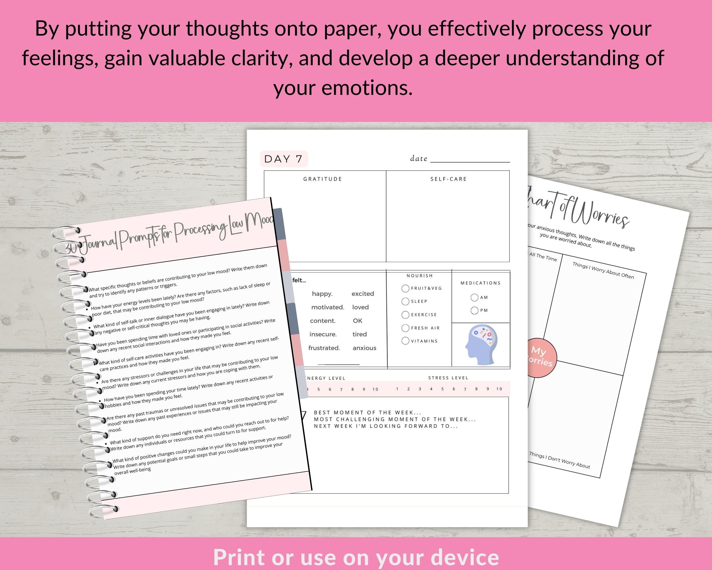 Mental Health Journal Tracker Daily Check in Mental Wellness Therapy ...