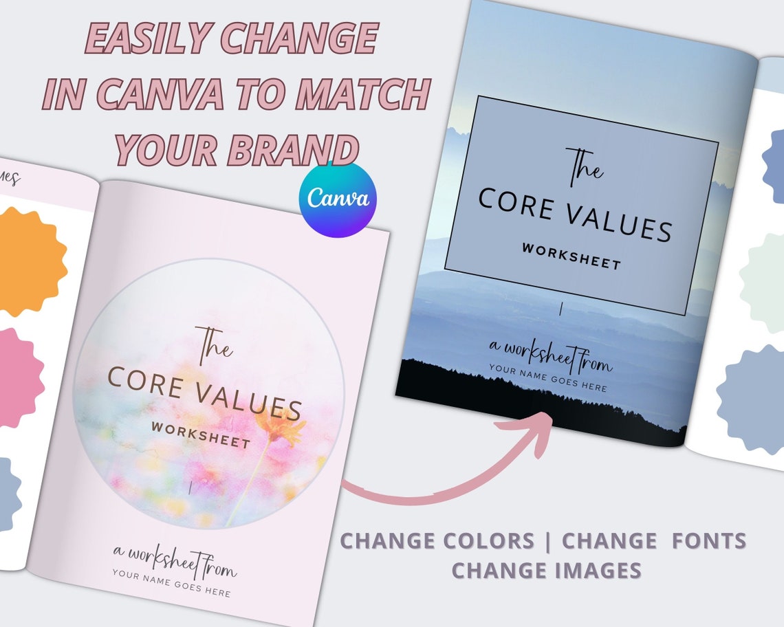 Core Values Coaching Worksheet Templates Life Coaching Canva Templates ...