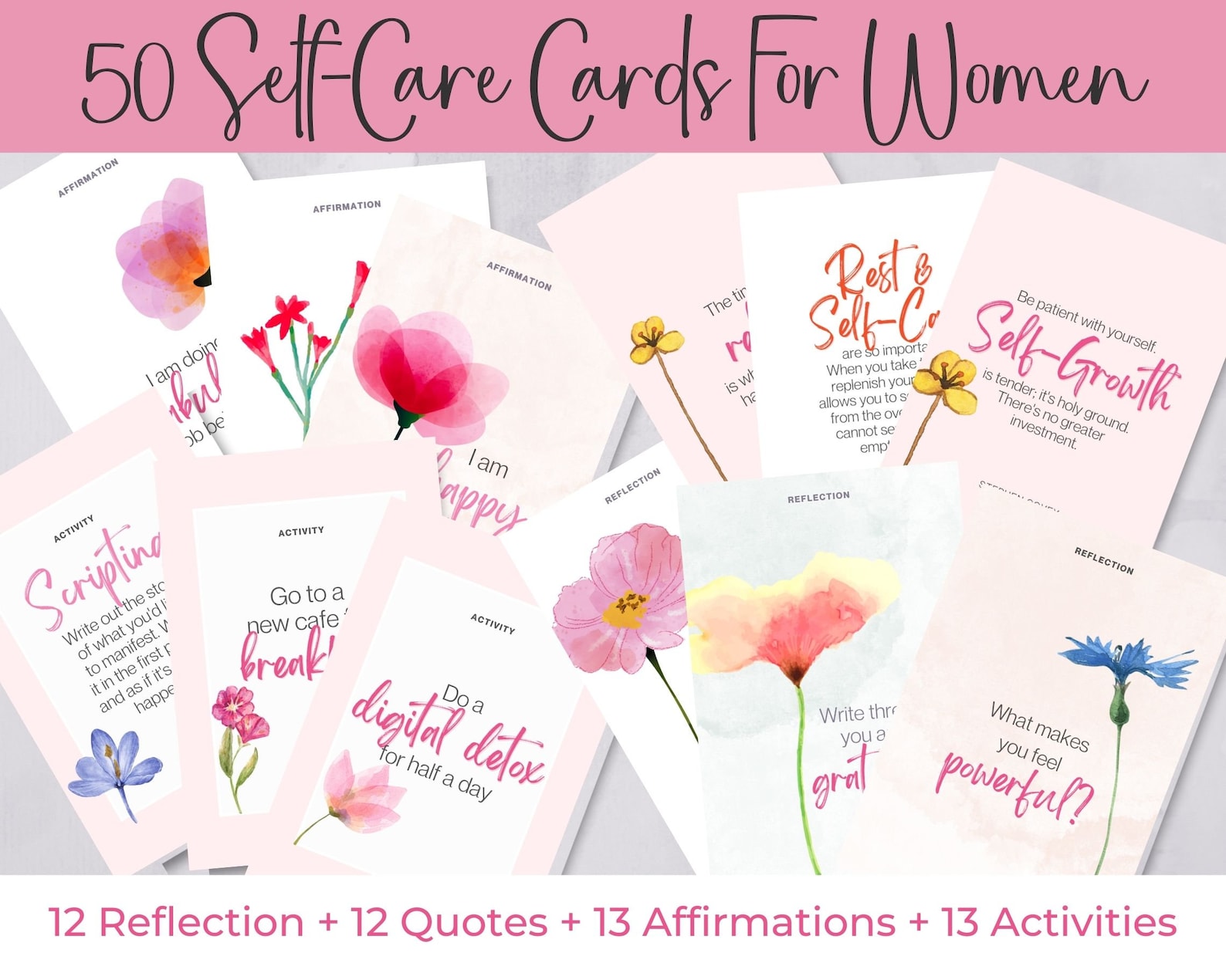 50 Self-care Cards Printable for Women Self-care Mental Health ...