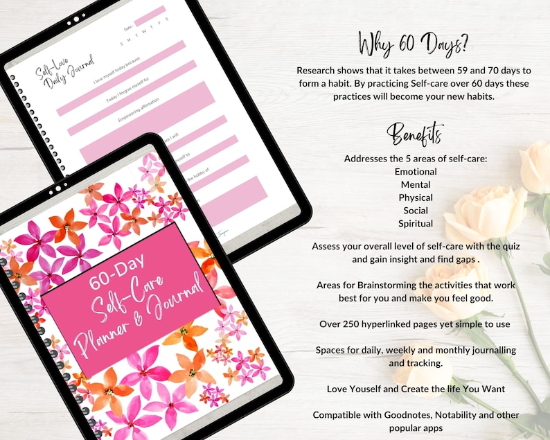60 Day Self Care Planner Self-care Digital Planner Journal Digital Self ...