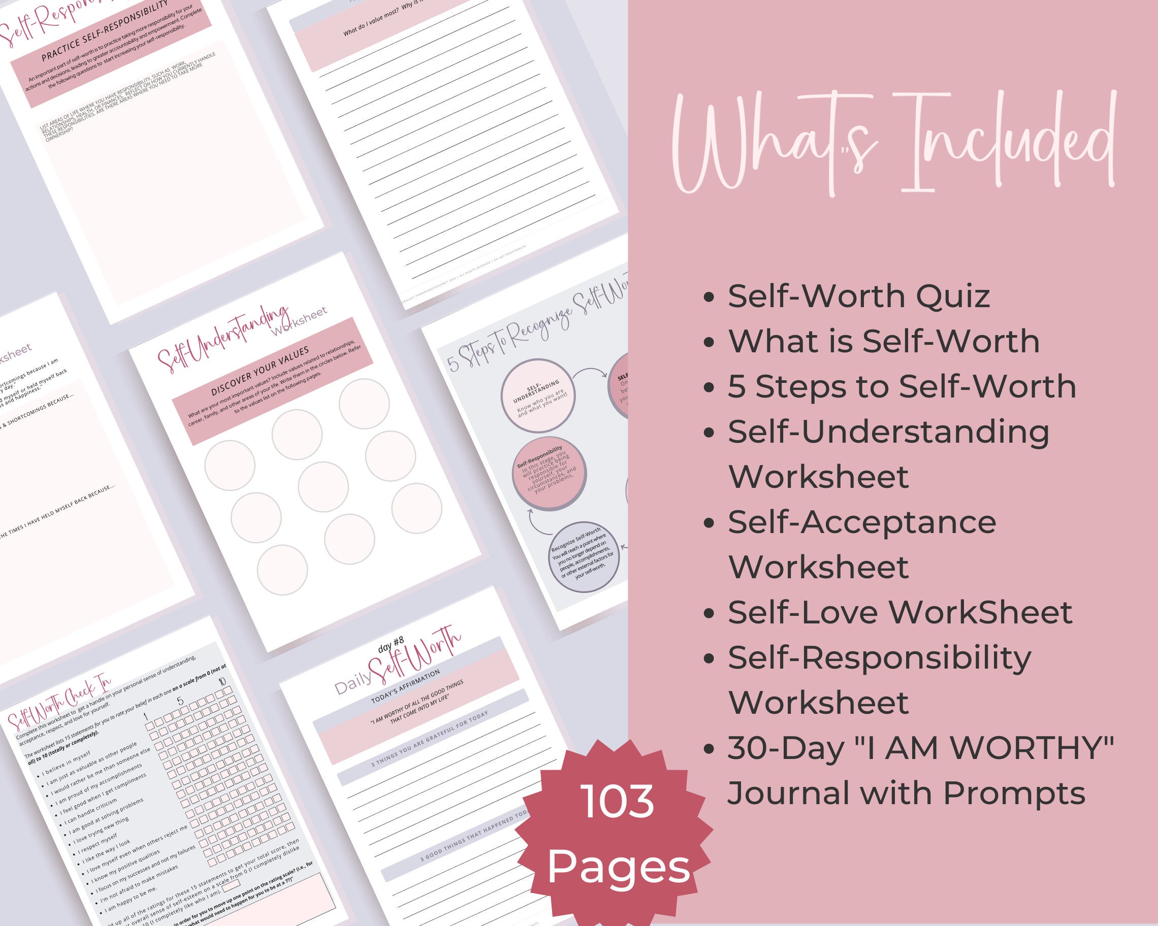 Self-worth Journal: 30-day Guided Workbook (digital Download) - Etsy
