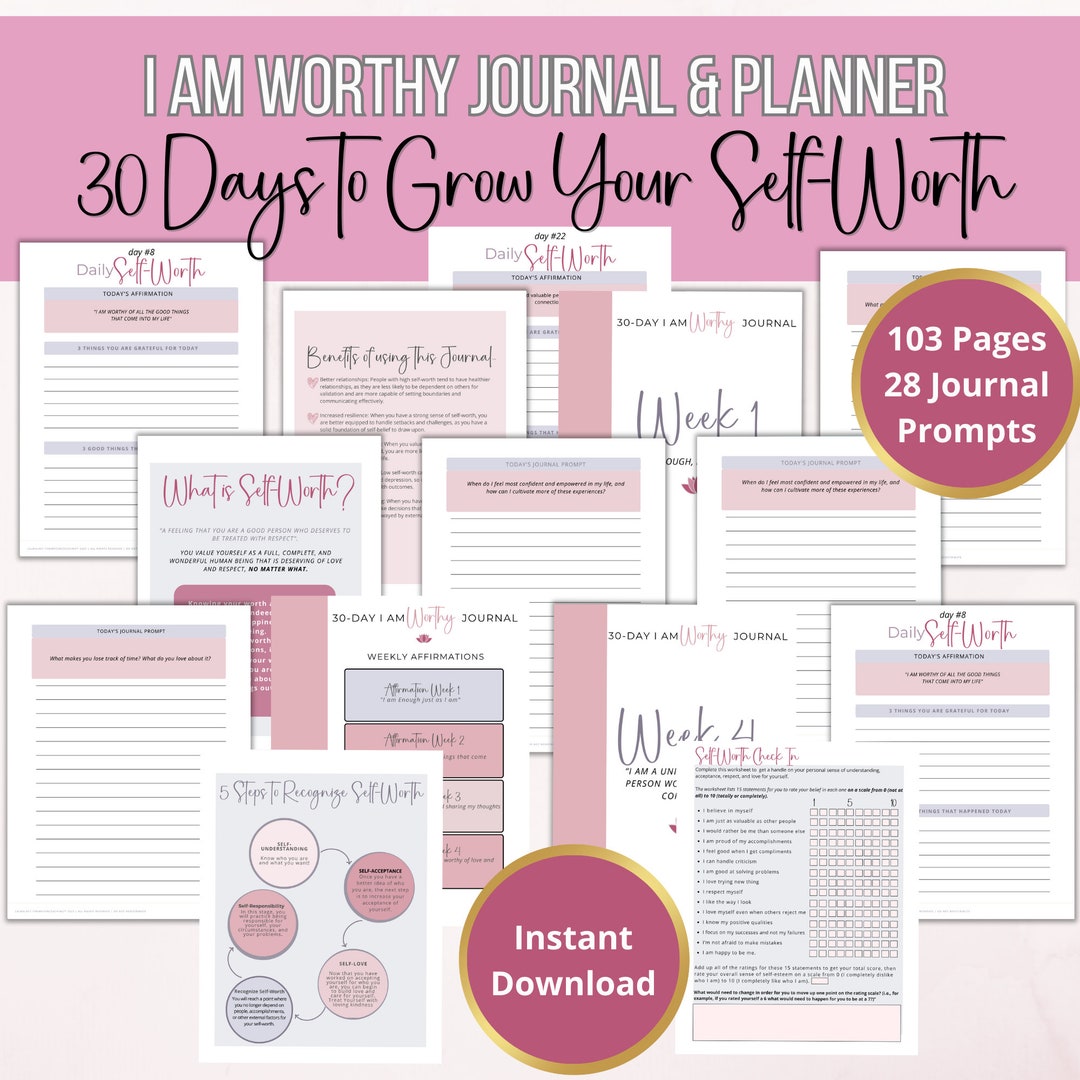 Self-worth Journal: 30-day Guided Workbook (digital Download) - Etsy