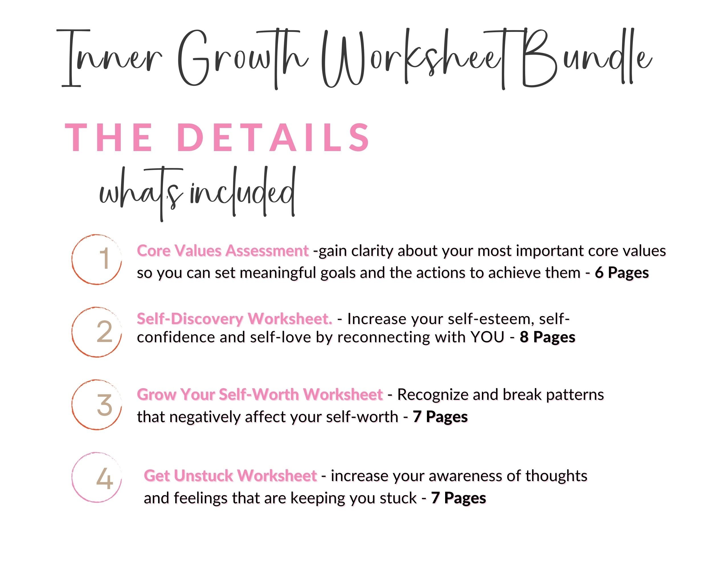 Self-growth Worksheet Bundle Self-esteem Worksheet Core Values ...