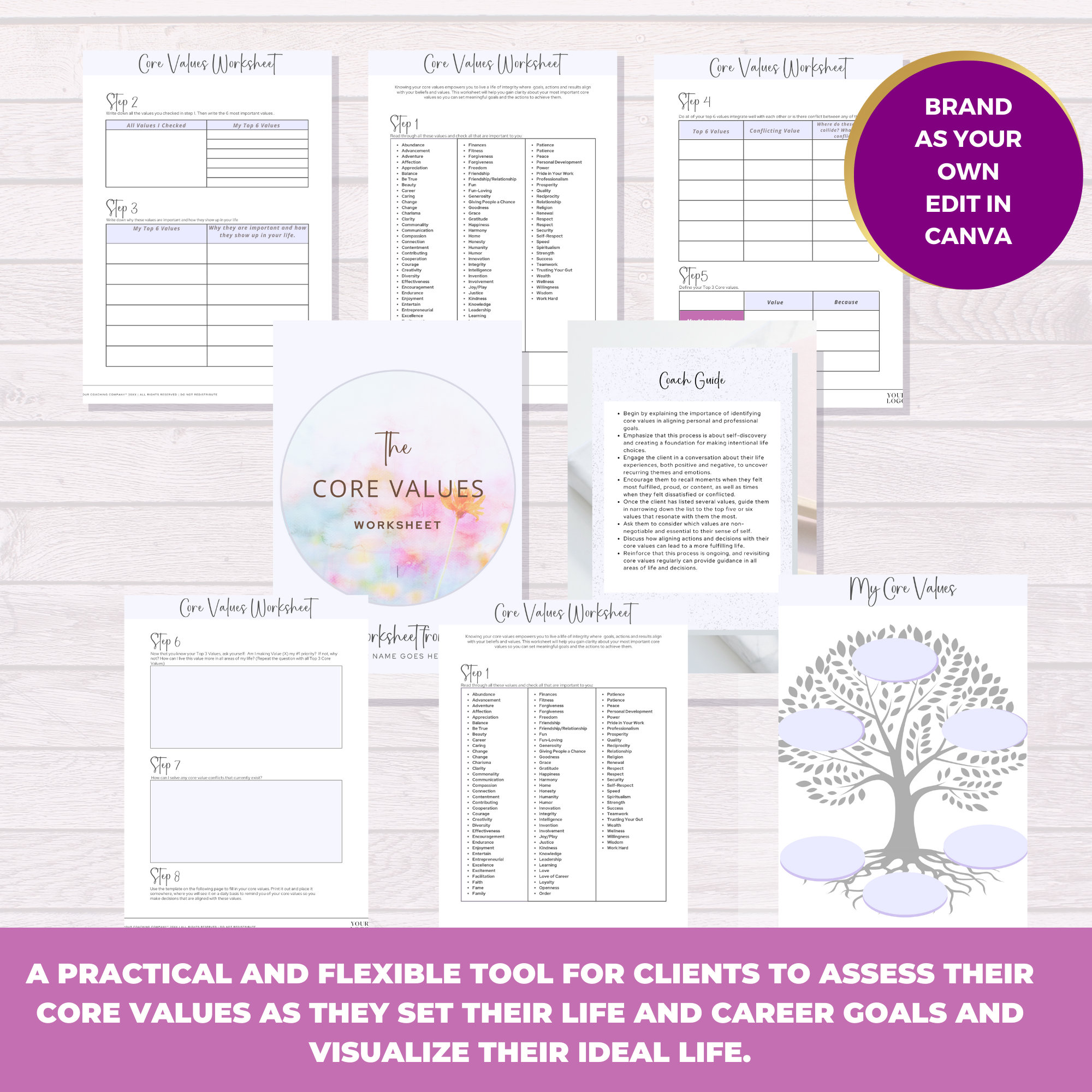 Core Values Assessment Worksheet Canva Template Done for You Life ...