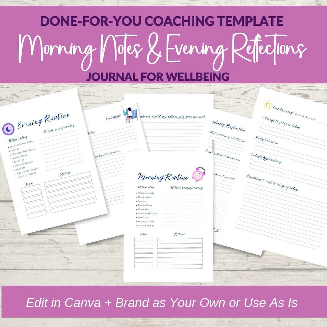 Morning & Evening Routine Journal: Life Coaching Canva Template ...