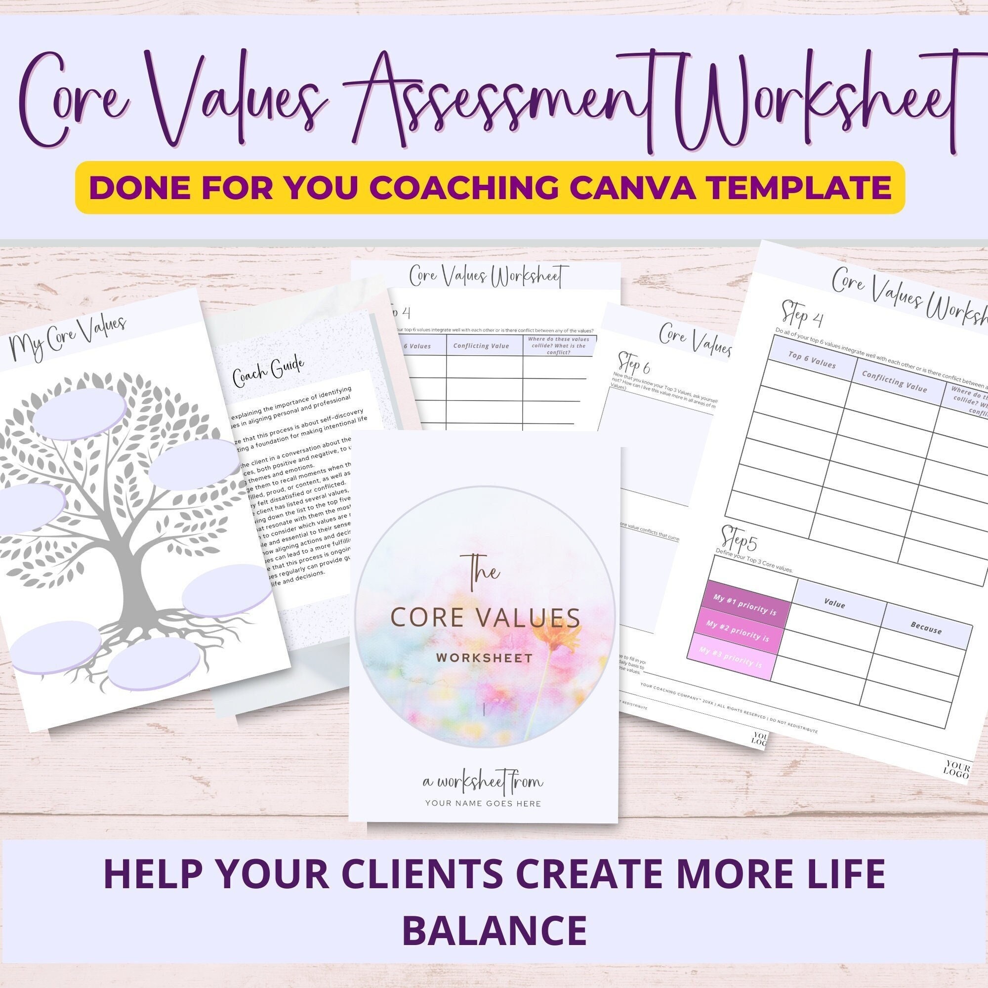 Core Values Assessment Worksheet Canva Template Done for You Life ...