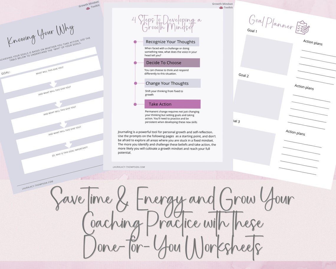 Done for You Coaching Worksheets Growth Mindset Canva Template Growth ...