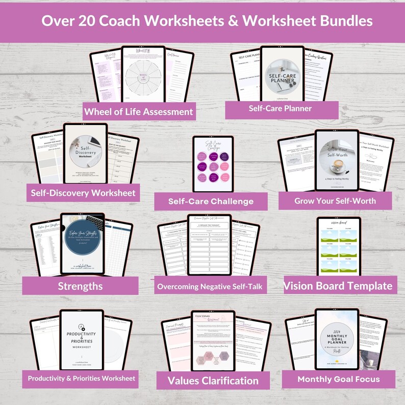 Coaching Worksheet Bundle: 200+ Canva Templates (PLR) - Etsy