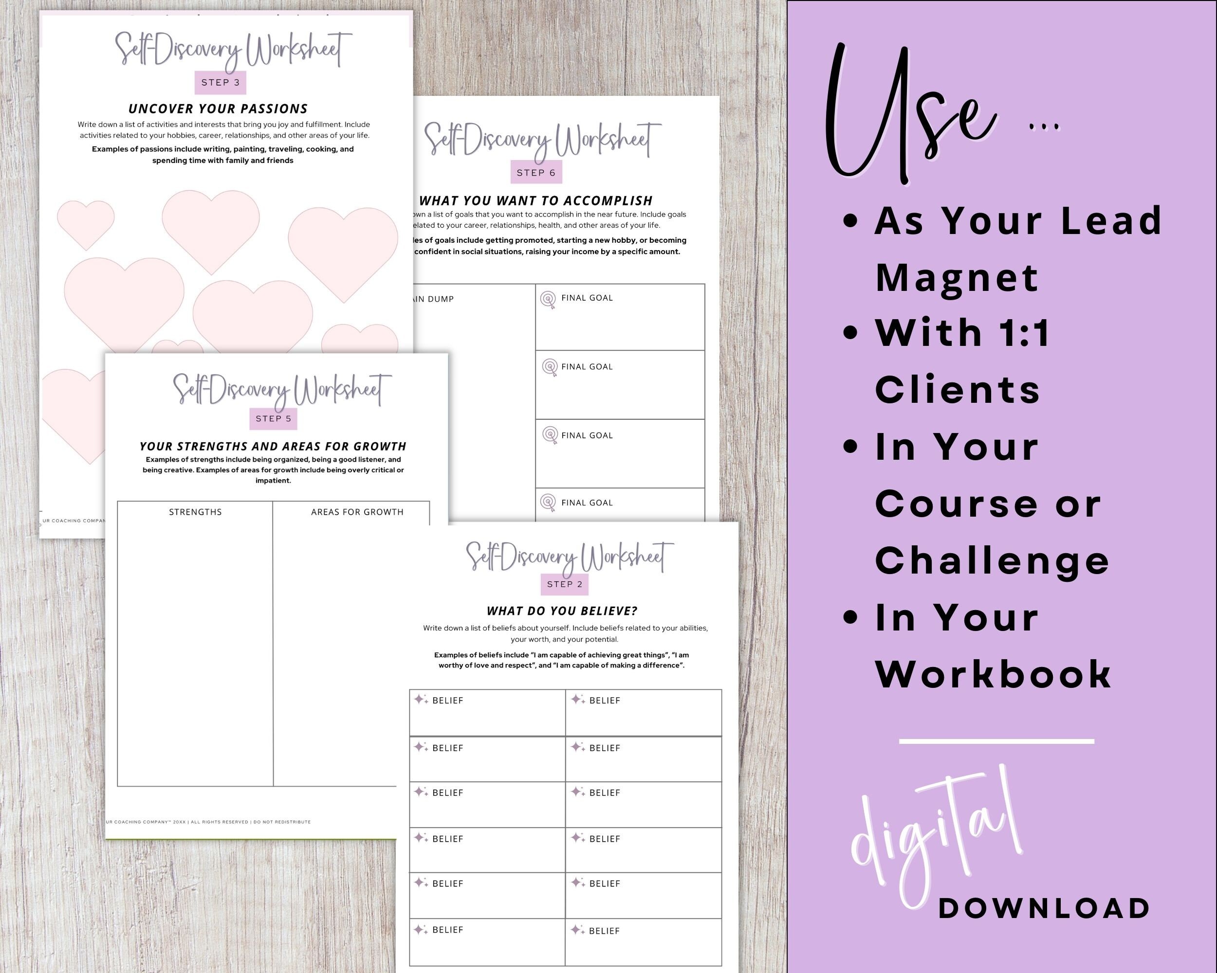 Done-for-you Self-discovery Coaching Worksheet Template Life Coach ...