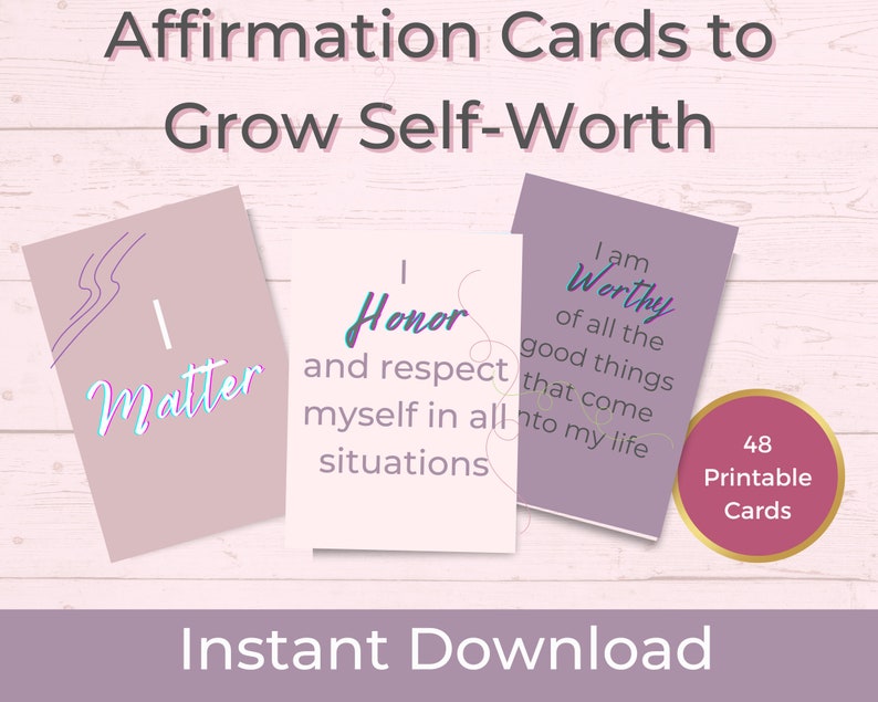 48 Positive Affirmation Cards for Women Printable Self Esteem Card Deck ...