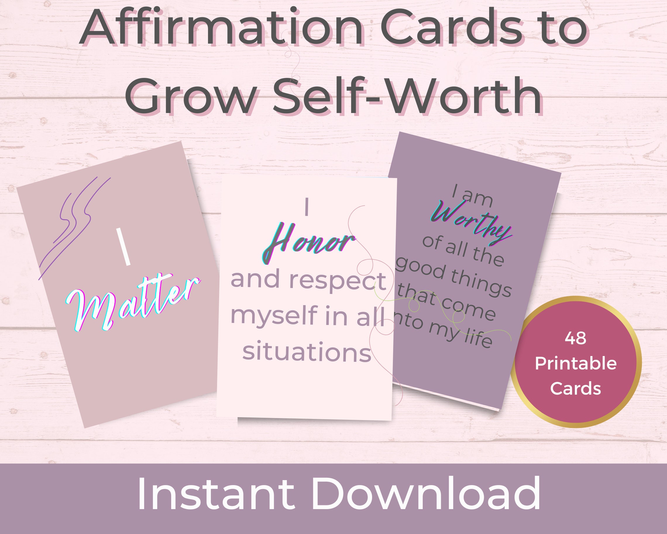 48 Positive Affirmation Cards for Women Printable Self Esteem Card Deck ...