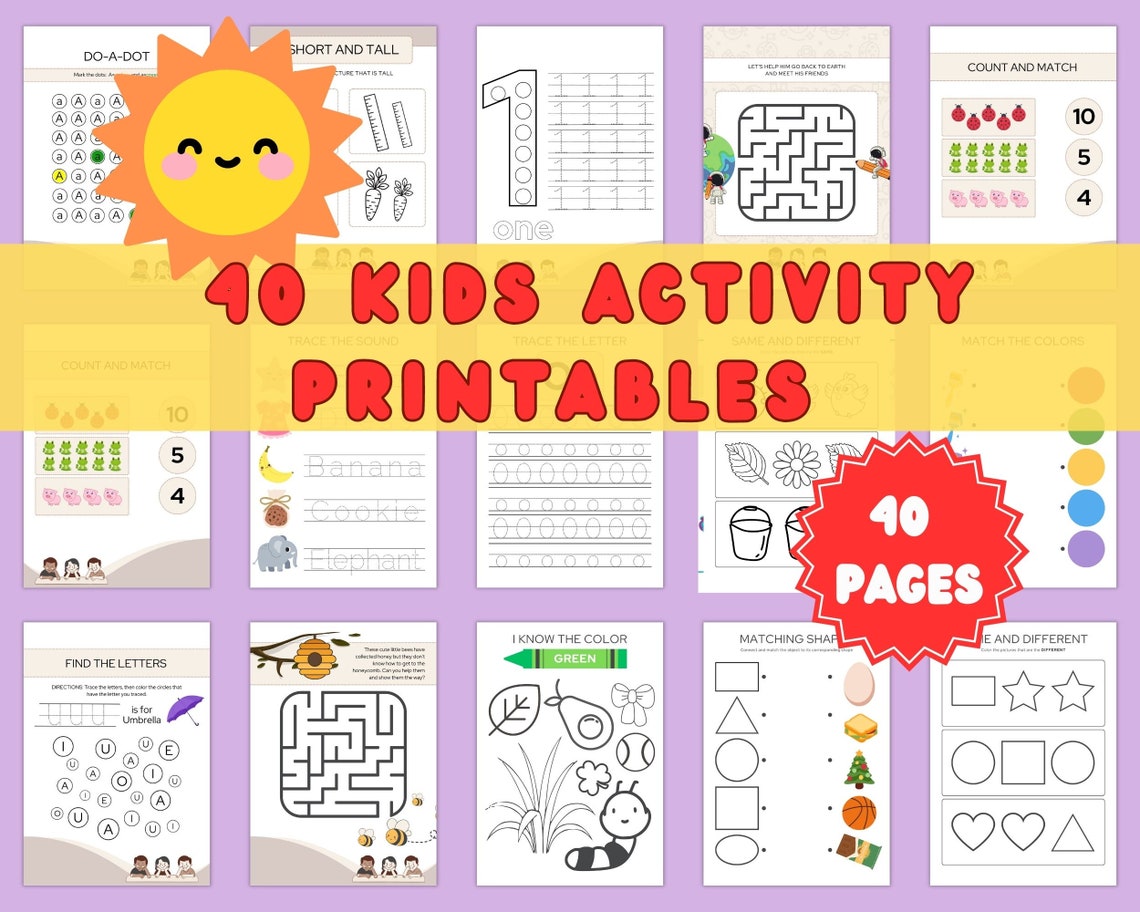40 Kids Activity Printable Summer Activity Book for Kids - Etsy