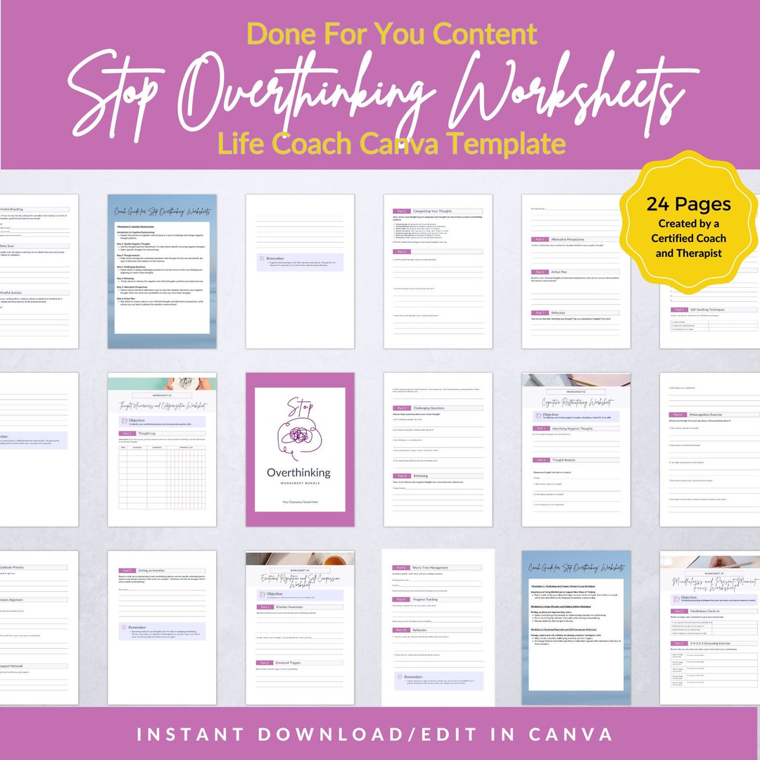 Stop Overthinking Worksheet: Cognitive Distortions, Coach Canva ...