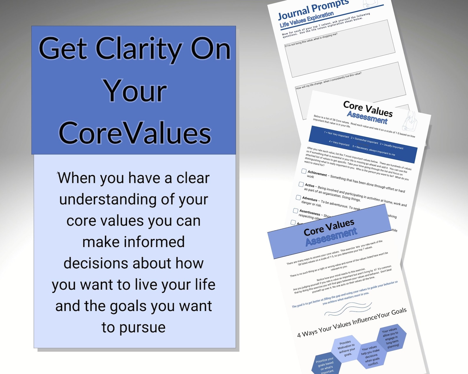Core Values Worksheet Core Values Assessment Journal Prompts Core ...