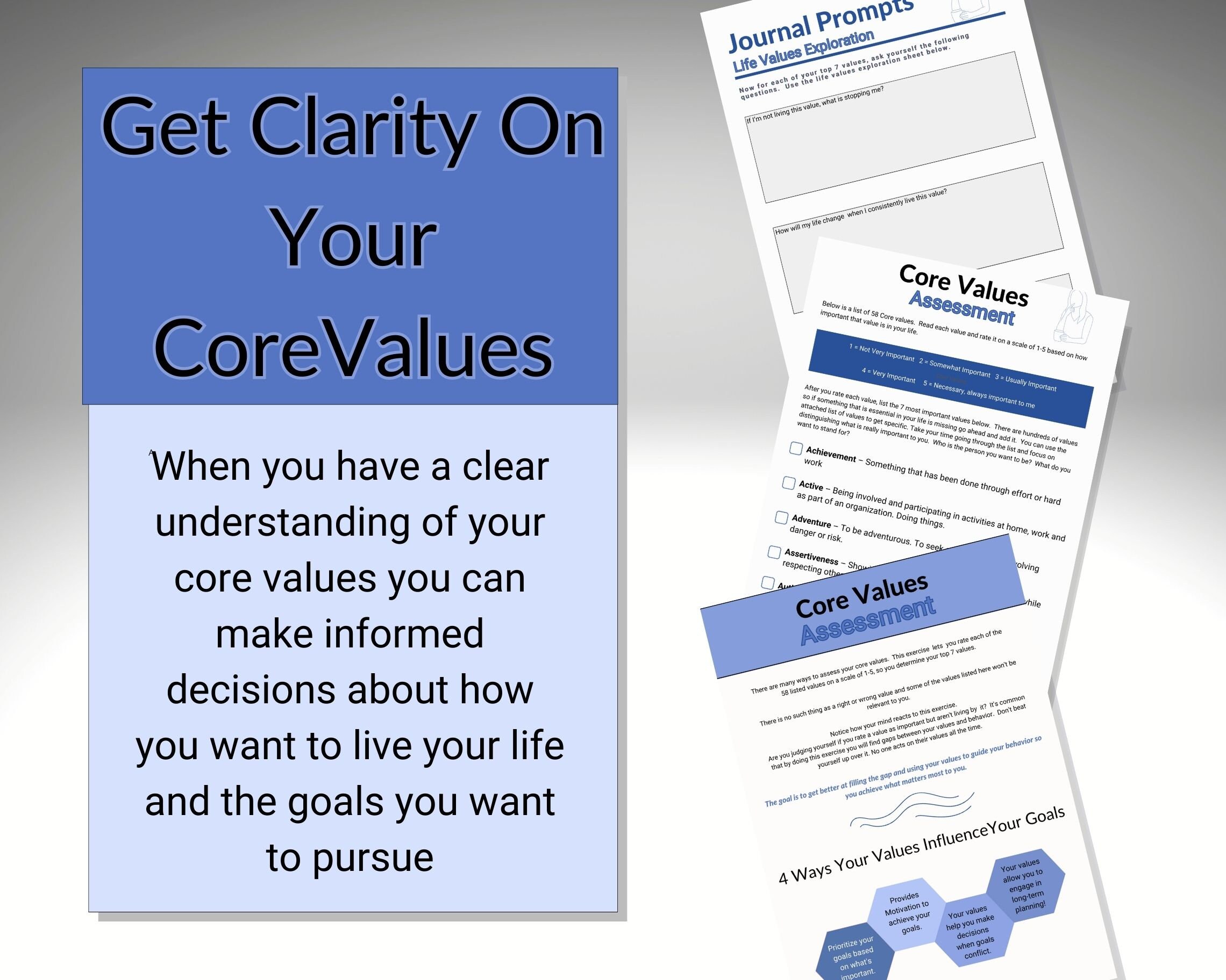 Core Values Worksheet Core Values Assessment Journal Prompts Core ...