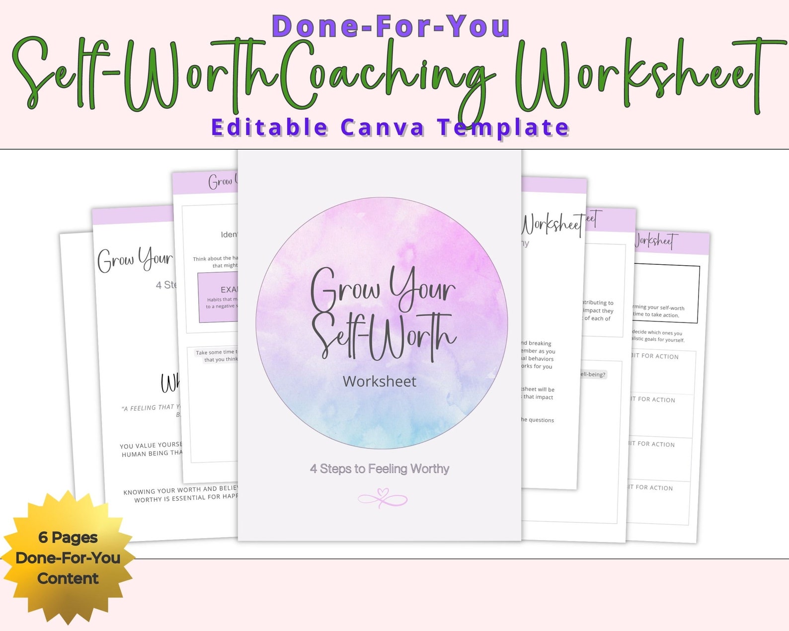 Done for You Coach Worksheet Bundle Canva Template Self-growth ...