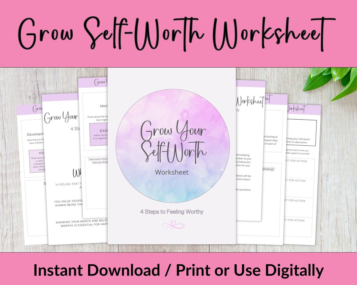 Self-growth Worksheet Bundle Self-esteem Worksheet Core Values ...